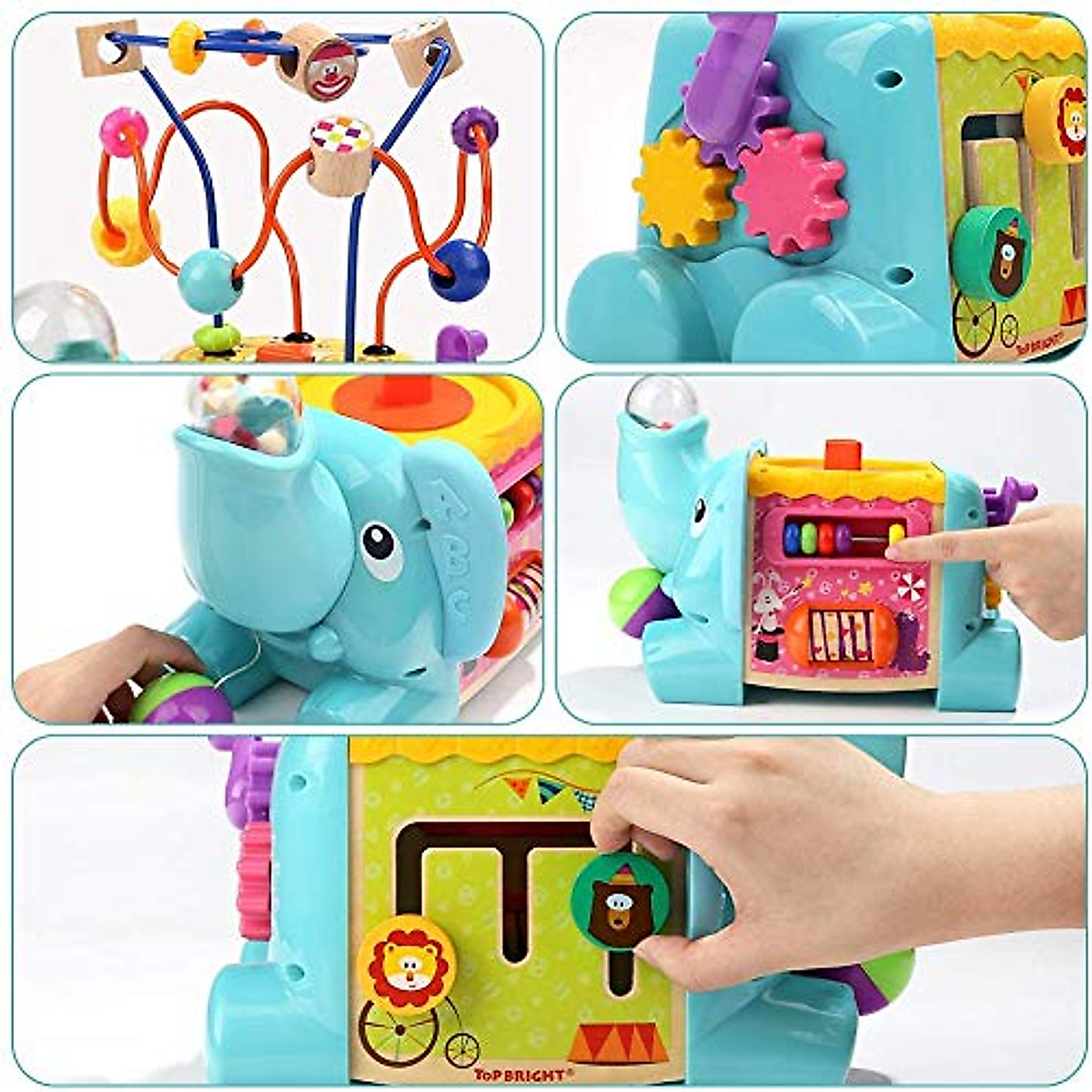 TOP BRIGHT Activity Cube Toys for 1 Year Old Girl, Toddlers Wooden 7 in 1 Activity Cube Center Playset with Bead Maze Shape Sorter