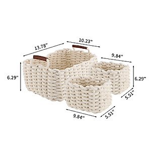 JJSQYLAN Cotton Rope Blanket Storage Basket for shelf,small decorative woven basket Organization and storage for Candy Food Nursery Baby Clothes Towels Diaper Caddy Books (Set of 3, White)