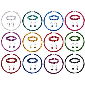 Laumoi Set of 12 Faux Pearl Jewelry 10 mm Round Shell Pearl Big Simulated Pearl Necklace Bracelet Earrings Stunning Bracelet Dangle Earrings Pearl Statement Jewelry Gift for Women, 12 Colors