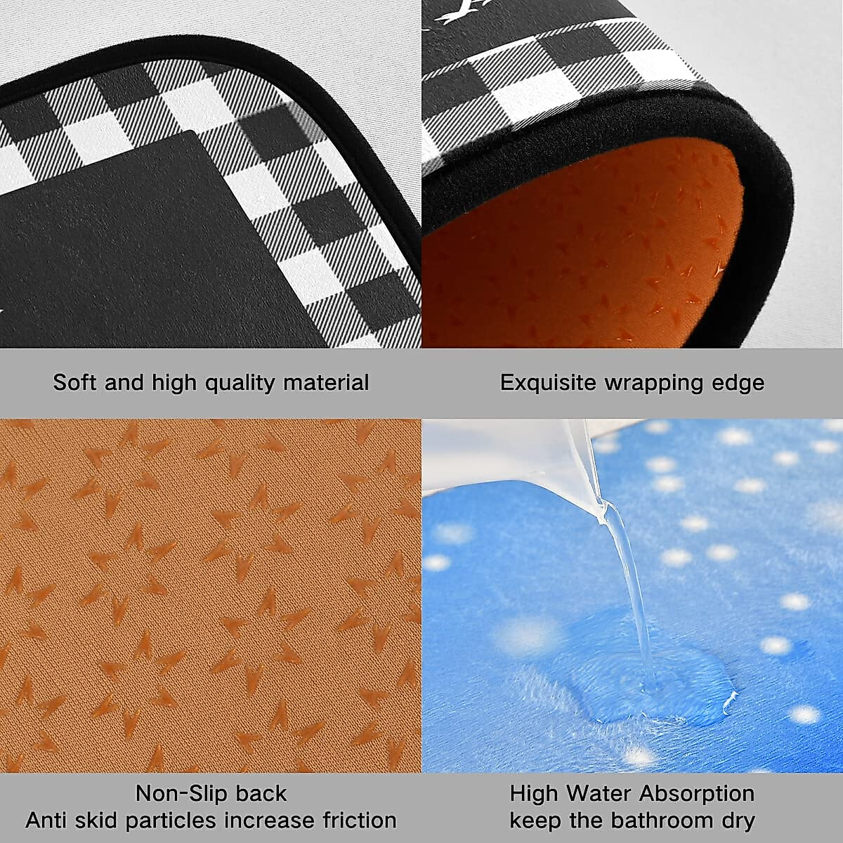 White Plaid Buffalo Farmhouse Rooster Kitchen Rugs and Mats Set 2 Piece Non Slip Washable Runner Rug Set of 2 for Kitchen Sink Floor Home Decor Laundry Welcome