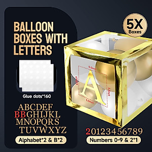 Baby Boxes with Letters - ZHMYBLN Letter Blocks Boxes with 65 Letters & Numbers, 6 Balloon Boxes for Baby Showers & Gender Reveal Parties, Reusable Birthday Decoration Boxes with 48 Balloons