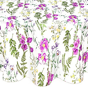Newbridge Easter Wildflower Fields Floral Vinyl Flannel Backed Tablecloth, Spring Wild Flowers Easy Care Vinyl Tablecloth with Flannel Backing, 60 Inch x 120 Inch Oblong/Rectangle