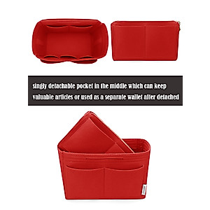 LEXSION Felt Purse Bag Organizer Insert with zipper Bag Tote Shaper Fit Speedy Neverful PM MM 8021 Red M