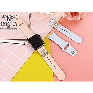 5Pcs Charms for Apple Watch band 41mm 45mm 40mm 44mm 38mm 42mm Women,Diamond+Metal Jewelry Decorative Ring Loops For iWatch series 8 7 6 5 4 3 2 se,Galaxy watch 5/4,Silicone strap Charm Accessories