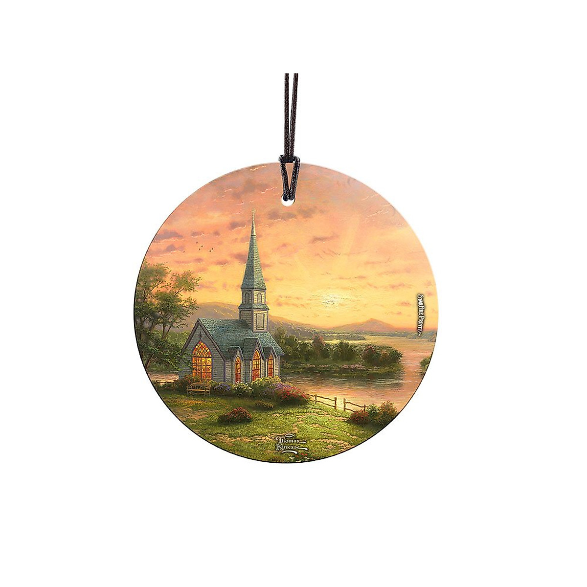 Trend Setters Thomas Kinkade - Sunrise Chapel - 3.5" Starfire Prints Hanging Glass Print Accessory - Ideal Decoration for Gifting and Collecting