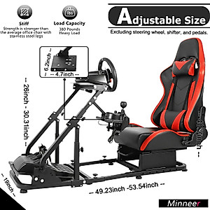 Minneer Immersion Racing Simulator Cockpit/with Red&Black Seat/Fit for Thrustmaster,FANTEC,logitech G25,G29,G92,G923 /Height Adjustable Gaming Steering Wheel Stand/Wheel&Pedals Not Included