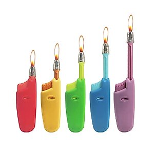 Candle Lighter Long Neck Adjustable Lighter Butane Gas Refillable Plastic Lighter Kitchen Igniter (5 Pack) (Butane Included) (5 Pack Lighters)