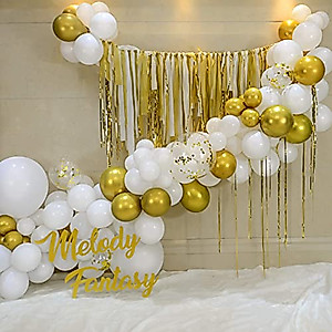 melody fantasy White Gold 200 Plastic Strips Streamer Backdrop, DIY Streamers Pastel Ribbon Fringe Curtain Backdrop for Birthday Bachelorette Wedding Baby Shower Party Decorations (NOT Pre-Assembled)