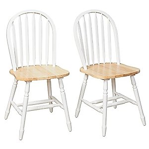 Target Marketing Systems Arrowback Country Dining Room Chairs, with Flat Spindle Back and Carved Legs, Made of Solid Rubberwood, Seat Height 17.75", Set of 2, White
