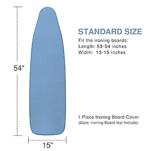 VividPaw Ironing Board Cover and Pad, Standard Size 15x54, Thick Padding, Elastic Edge, Silicone Coated, Resist Scorching and Staining, Adjustable Fastener, Heavy Duty Padded Iron Board Covers (Blue)