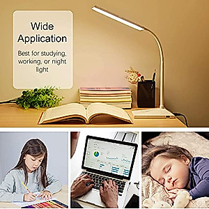 K&ZZ LED Desk Lamp, Dimmable LED Table Lamp, Eye-Caring Study Light with USB Charging Port, Office Light with 5 Lighting Modes 7 Brightness Levels, Touch-Sensitive Reading Light, White