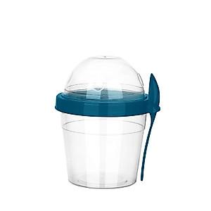 EYNEL 4 Pack 17 oz Small Breakfast On The Go Yogurt Parfait Cups, Reusable Plastic Containers with Lids and Spoons, Perfect Jars for Overnight Oats Cereal Granola Oatmeal (4 Colors Set)