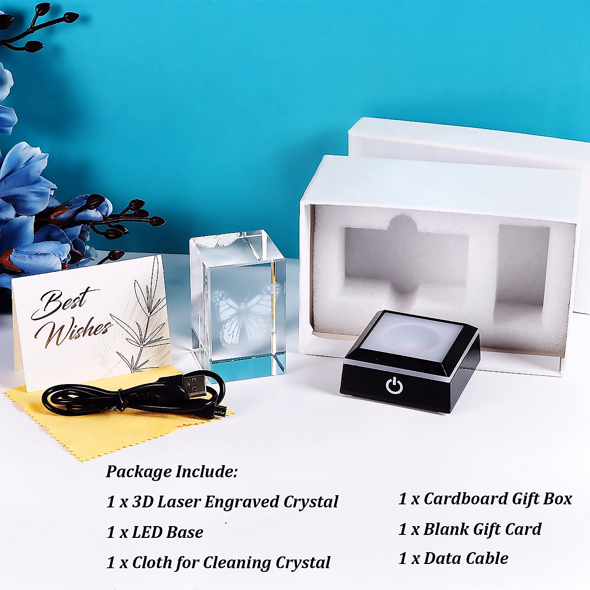 Movdyka 3D Crystal Etched Butterfly Gifts for Women Men Glass Animals Figurine Office Room Decor with LED Light Base, Butterflies Gifts for Birthday Christmas, Keepsakes & Paperweight