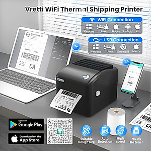 vretti Thermal Label Printer, 4x6 Thermal Shipping Label Printer for Shipping Packages and Small Business, 152mm/s Desktop Barcode Printer Machine for Amazon Ebay Etsy Shopify on Windows& Mac