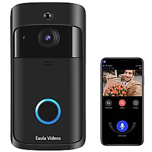 Eaula Videns Wireless WiFi Doorbell Camera IP65 Waterproof HD WiFi Security Camera Real-Time Video for iOS & Android Phone Night Light Motion Detection (Black)