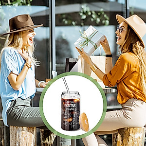 Jinei 16 oz Christmas Floral Glass Cups with Lids and Straws Iced Coffee Glasses Cute Floral Glass Tumbler with Straw and Lid for Coffee Juice Soda Drinks for Women