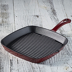Cuisinart CI30-23CR Chef's Classic Enameled Cast Iron 9-1/4-Inch Square Grill Pan, Cardinal Red