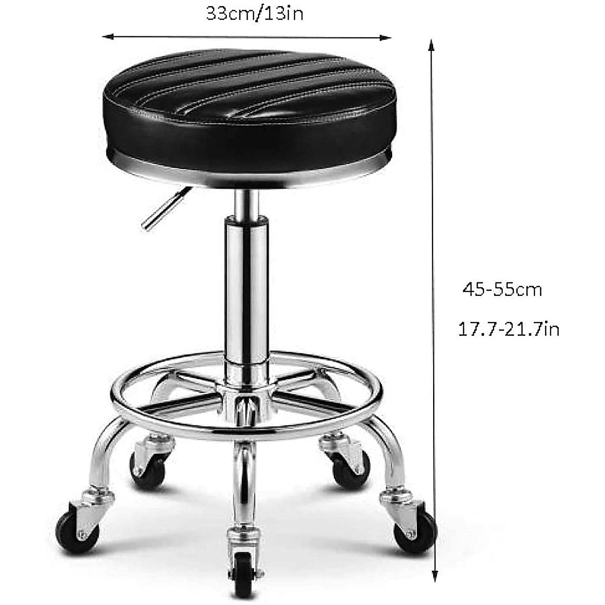 NEVRAH Swivel Bar Stool Cosmetic Stool On Roll Stool for Desk with Green PU Synthetic Leather Covered Seat Professional Roll Stool for Salon Beauty Manicure Tattoo Clinic Studio