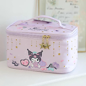 Ku-ro-mi Travel Cosmetic Bag PU Travel Toiletry Bag Makeup Accessories Mirror, Large Capacity Cartoon Cosmetic Pouch Makeup Bag with Zipper, Storage Bags Makeup Pouch for Women Girls