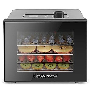 Elite Gourmet EFD308 Food Dehydrator, Stainless Steel Trays Food Dehydrator, Adjustable Temperature Controls, Jerky Herbs Fruit Veggies Snacks
