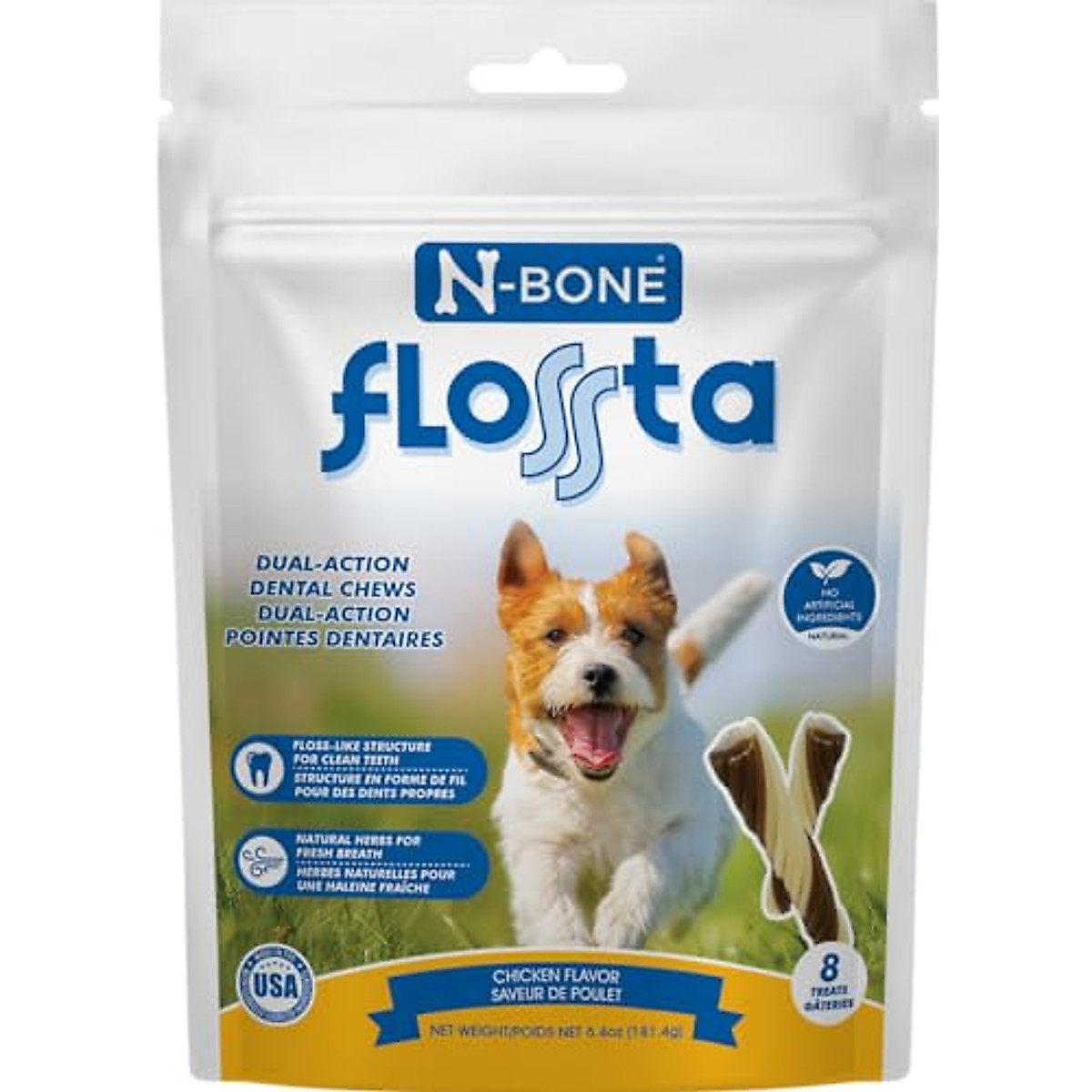 N-Bone FLOSSta Dual Action Dental Chews Chicken Flavor, 6.4-oz Bag