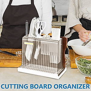 Cabilock Transparent Holder Magnetic Holder Plastic Tray Clear Tray Cutting Board Organizer Utensil Container Universal Block Spoon Holder Cutting Board Holder Stand White