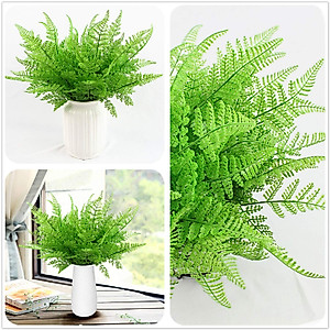 CATTREE Artificial Shrubs Bushes, Plastic Fern Leaves Persian Grass Fake Plants Wedding Indoor Outdoor Home Garden Verandah Kitchen Office Table Centerpieces Arrangements Christmas Decoration 4 pcs
