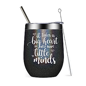 Teacher Appreciation Gifts for Women Men Best Teacher Gifts Teacher Birthday Gifts Teacher Tote Bag Canvas Teachers End of Year Thank you Christmas Present Teacher Wine Tumbler with Straw Black