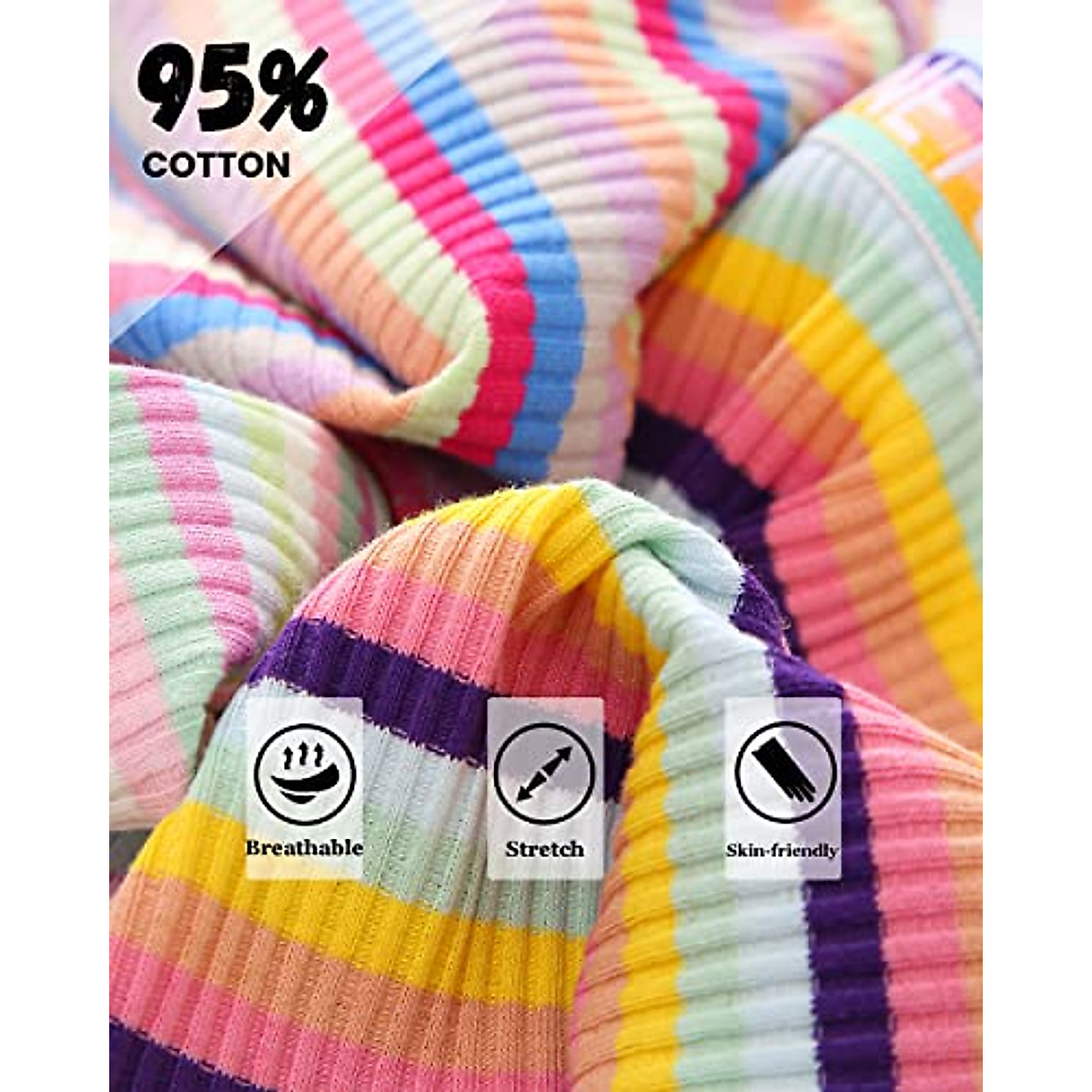 FINETOO Cotton Thongs for Women Sexy Soft Breathable Thong Underwear Low Rise Colorful Stripes Hipster Panties 5 PacK(5AM)