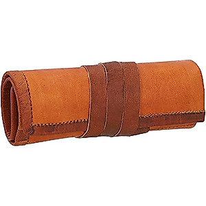 Vintage Stuff Genuine Leather Stationery Pencil Roll Case Handmade Art College Supplies Roll Wrap Pouch Holder Vintage Unisex Brown