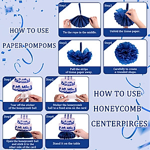 Roetyce Retirement Party Decorations for Men Women, 32PCS Blue Silver Happy Retirement Banner Balloons Honeycomb Cake Topper Pompoms Kit, Blue Retired Sash for Coworker, Office Retirement Supplies