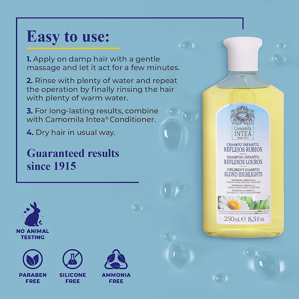 Intea Camomila Kids Shampoo for Blonde Highlights – 8.5Oz Chamomile Shampoo Hair Lightener for Kids – Natural Extract Toddler Shampoo with No Silicones or Parabens