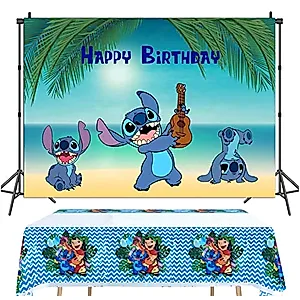 Tropical Luau Happy Birthday Backdrop and Tablecloth for Kids Boys Baby Shower Birthday Party Supplies Decorations 5x3ft, Green