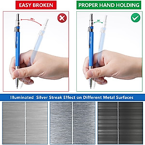 Hiboom Welders Pencil with 12 Pcs Silver Round Refills, Mechanical Pencils Metal Marker with Built-in Sharpener for Pipe Fitter Welder Steel Construction Fabrication Woodworking