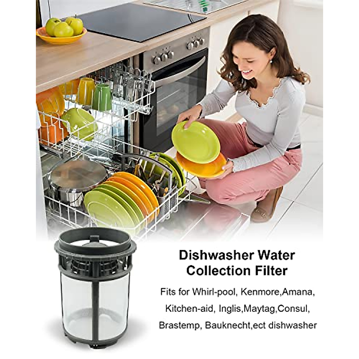 W10872845 Dishwasher Pump Filter Cup Assembly Fit for Whirlpool & Kenmore - Replaces 8579307 AP6030094 W10056425 W10056426