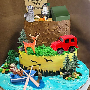 16 Pcs Camping Cake Toppers Camp Cake Decorations Fireside Camp Forest Cake Decors for Kids Camping Forest Theme Party and Camping Fans' Birthday Supplies