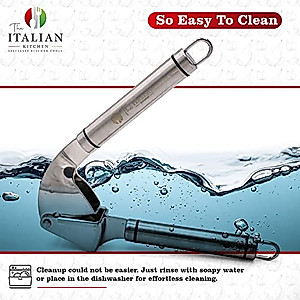 The Italian Kitchen Stainless Steel Garlic Press - Heavy Duty Garlic Extruder