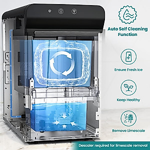 Gevi Household V2.0 Countertop Gemi Nugget Ice Maker | Self-Cleaning Pellet Ice Machine | Open and Pour Water Refill | Stainless Steel Housing | Fit Under Wall Cabinet | Black