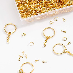 100Pcs Keychain Rings 1 Inch/25mm Gold Key Chain Rings with 100Pcs Jump Rings and 100Pcs Screw Eye Pins Bulk for Crafts