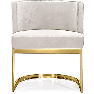 Meridian Furniture Gianna Collection Modern | Contemporary Velvet Upholstered Dining Chair with Durable Stainless Steel Base in Rich Gold Finish, 24" W x 22" D x 29.5" H, Cream