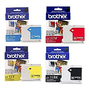 Brother Genuine 4-Color LC51 Cyan Magenta Yellow and Black Ink Cartridge Set, LC51BK, LC51C, LC51M, LC51Y
