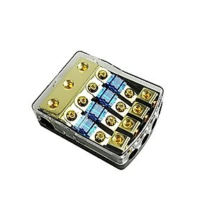 Mini ANL Fuse Holder, Auto Fuse Distribution Block 12V 0/2/4 Gauge in to 4/8 Gauge Out for Car Audio Amplifier Copper Wiring Module, 60Amp 4-Way