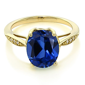 Gem Stone King 14K Yellow Gold 10X8MM Oval Gemstone Birthstone and White Diamond Engagement Ring | Wedding Anniversary Promise Gold Ring For Women | Size 5,6,7,8,9