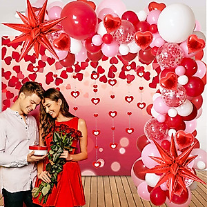 Valentines Day Balloon Arch Garland Kit, Valentines Red Pink White Balloon with Bling Heart Hanging Swirls star Balloon ribbon for Valentine Party Anniversary Wedding Engagement Supplie