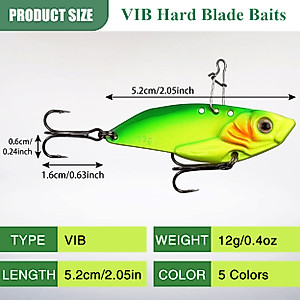 Blade Bait Fishing Spoon Lures, 5pcs Hard Metal Blade Baits VIB Lures for Bass Walleye Trout Spinner Spoon Blade Swimbait Freshwater Saltwater Fishing Tackle Lures