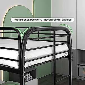 Aobabo Metal Bunk Bed Twin Over Twin, Full-Length Industrial Safety Rail Bunk Bed Frame with Ladder,Space Saving, Noise Free, Black