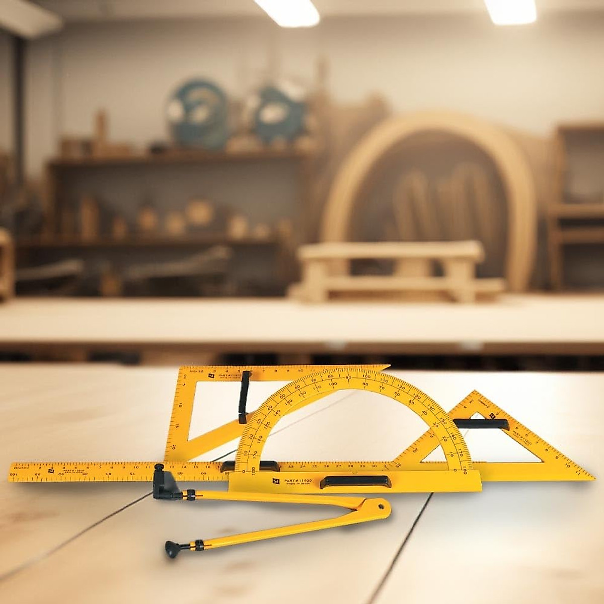 School Smart Drafting Tools Kit, Yellow, Set of 5