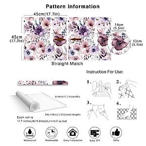 HAOKHOME 93349 Floral Peel and Stick Wallpaper Removable Wall Paper Mauve/Purple/White Vinyl Stick on Wall Contact Paper 17.7in x 9.8ft