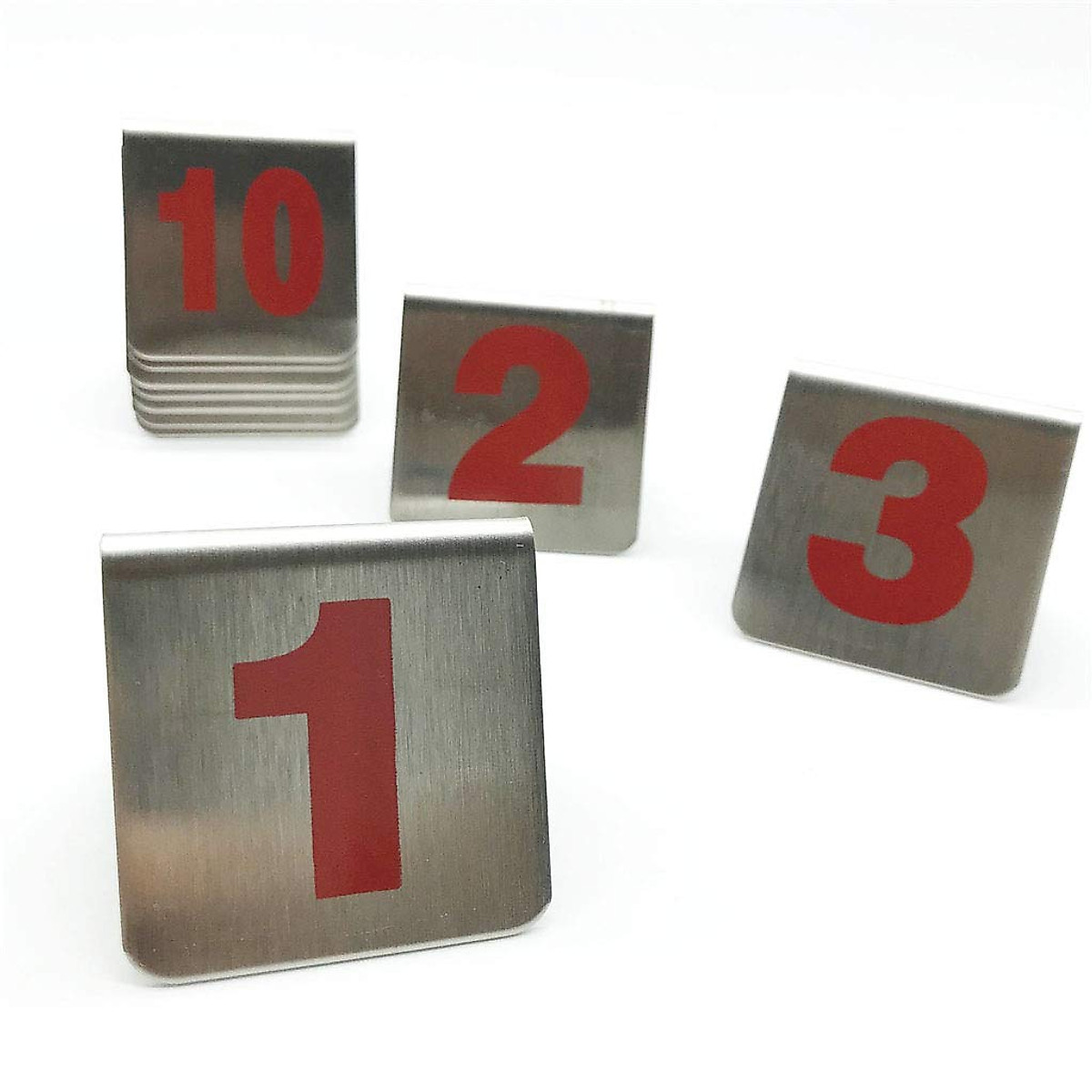 Amatolo 10 Pcs Metal Tent Style Stackable Table Numbers,Place Cards Suitable for Restaurants Cafes Bars and Personal Gatherings. (Numbered 1 Through 10)