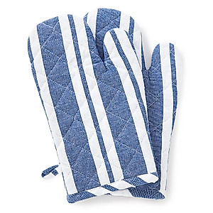 Encasa Homes Long 14" Oven Microwave Hand Gloves Mitts (2 pc Set) for Kitchen Cooking & Baking - Heat Resistant, Thick & Safe, Protection of Hands from Hot Utensils - Franca Blue Stripes